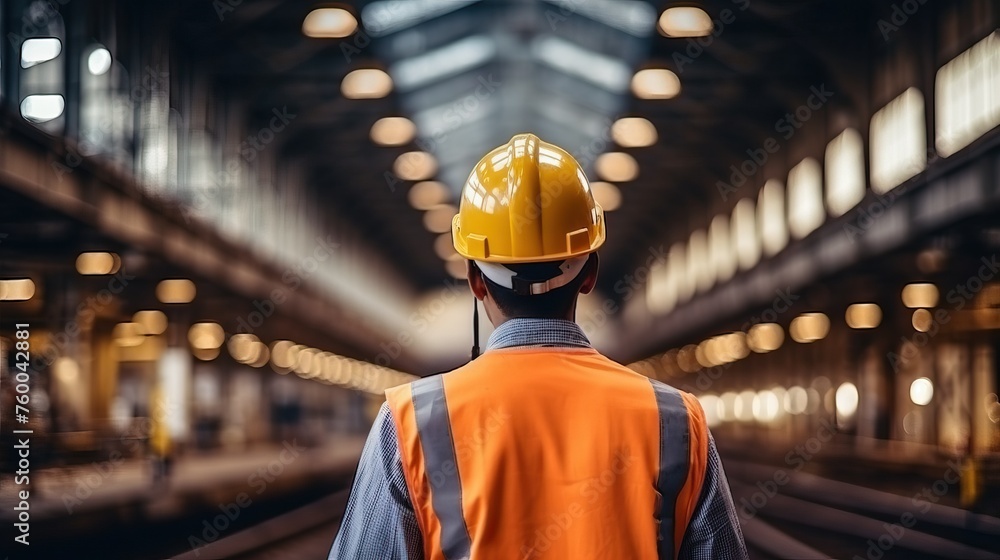 Back side view engineer under inspection and checking construction ...