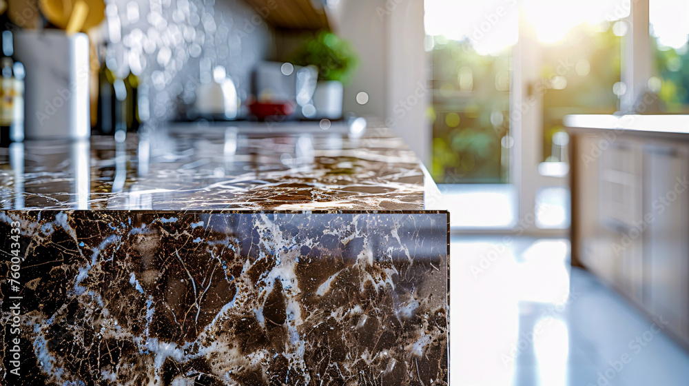 Elegant Marble Kitchen Counter, Modern Home Interior Design with Wooden ...