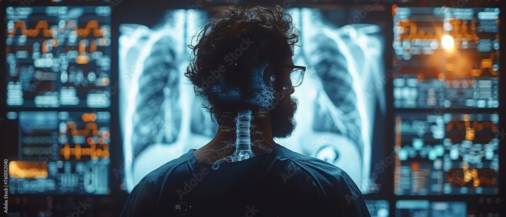 An anthropologist working on a modern interface screen to diagnose and ...