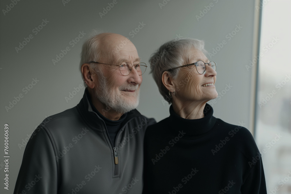 Older woman with short hair in foreground facing away from older man ...