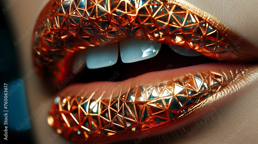 female lips extreme close up shot, brown glowing radium lips made with ...