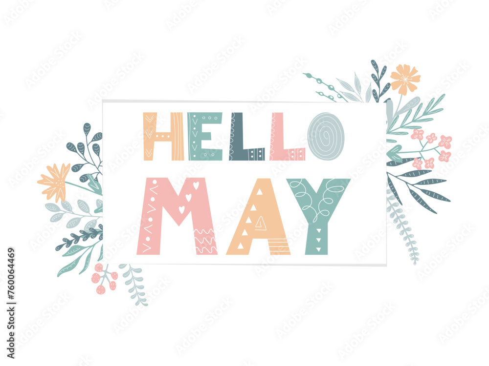 Hello May greeting card. Handwritten Lettering in Scandinavian style ...