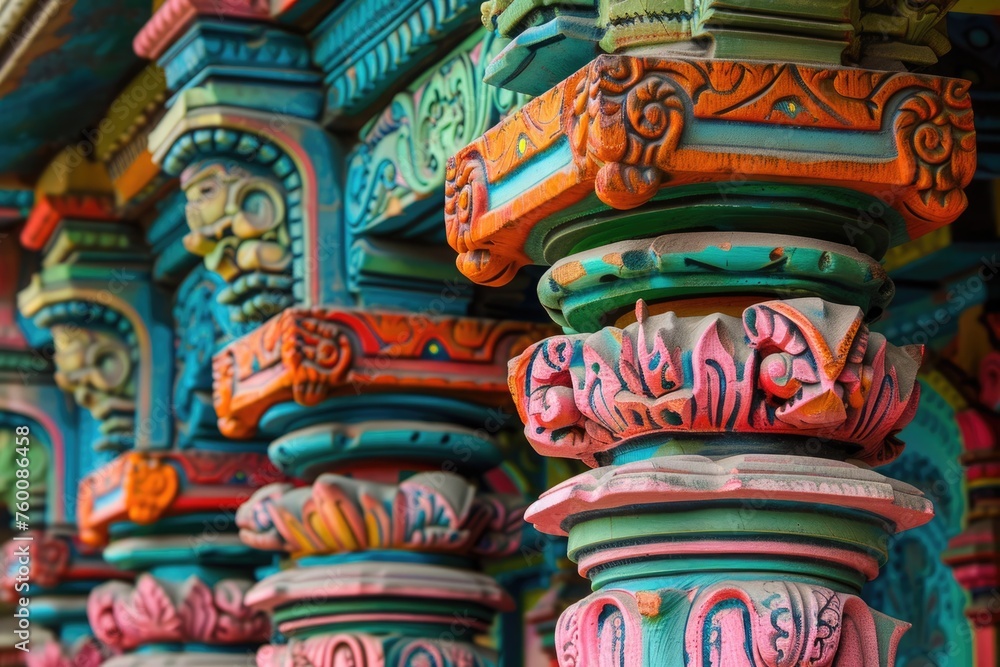 Ancient Hindu Temple Architecture: Closeup of Colourful Bas-Relief ...