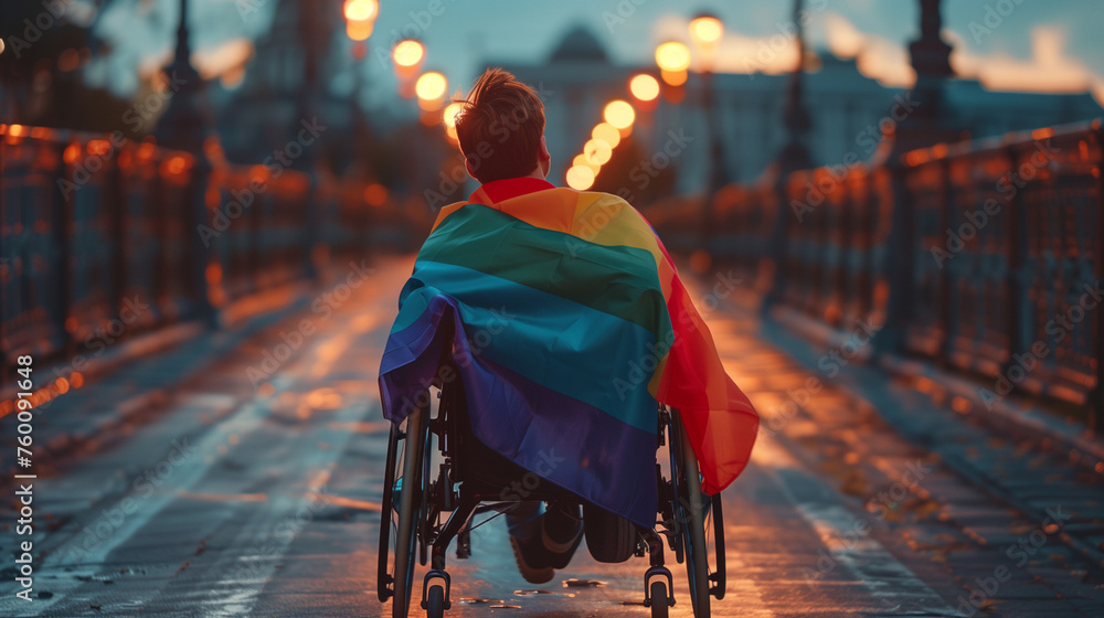 Foto de Inclusive image of a disabled homosexual man in a wheelchair ...