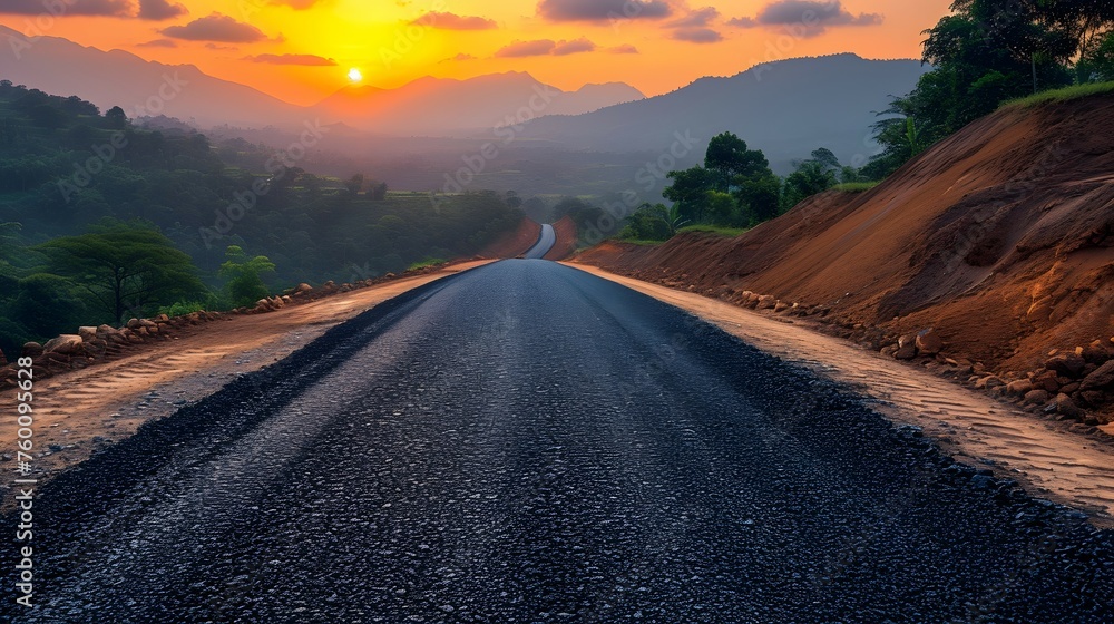 beautiful sun rising sky with asphalt highways road in rural scene use ...
