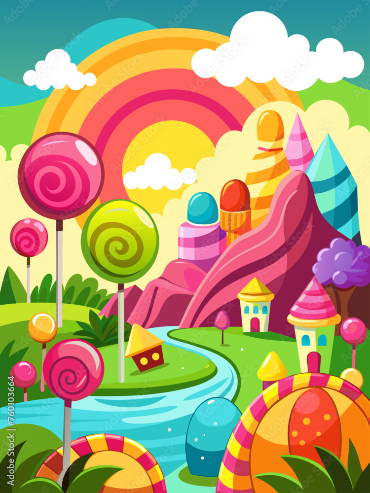 Candy vector landscape background features a vibrant and whimsical ...