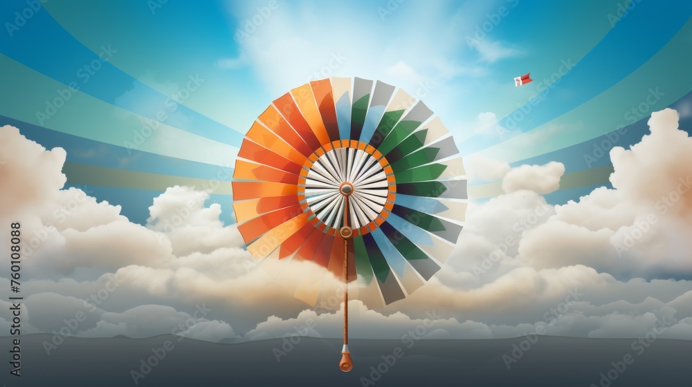 An imaginative digital artwork of a pinwheel with Indian tricolor ...