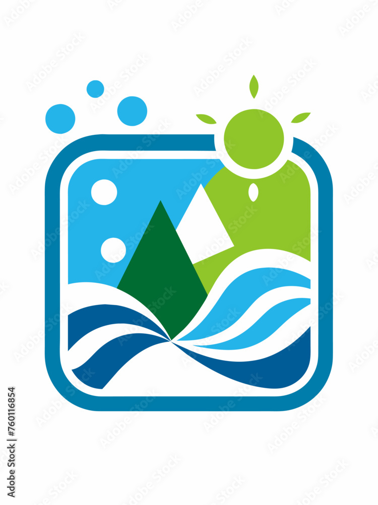 This vector template features an image icon set over a tranquil blue ...