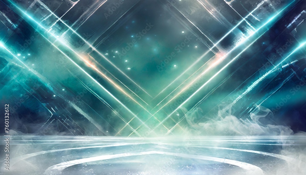 futuristic background with neon spotlights smoke ice rink professional ...