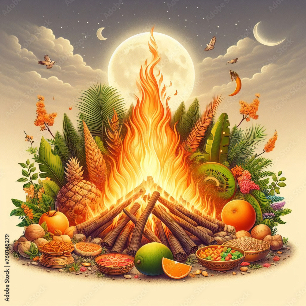 The fire ritual, the traditional festival of bonfires, Holika Dahan or ...