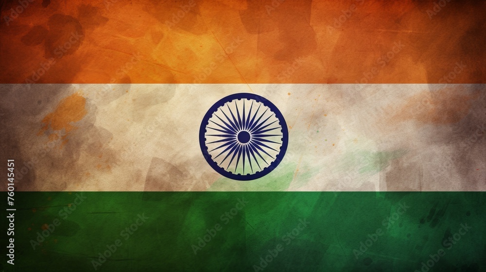 The Indian flag is artistically rendered with a vintage, old-world ...