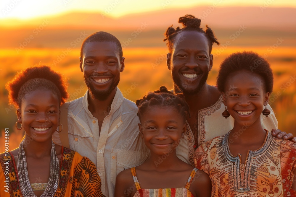 A happy African family of five posing together for a photo in the ...