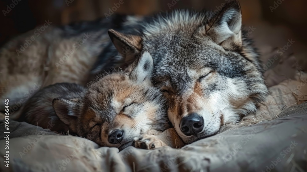 Heartwarming moment of a wolf pup being lovingly nurtured by its mother ...