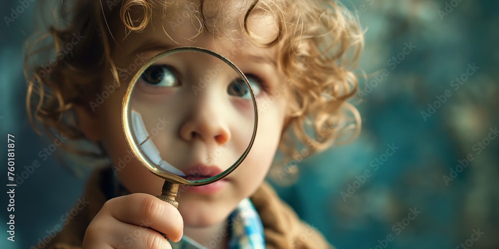Curious Child Exploring World Through Magnifying Glass with Wonder ...