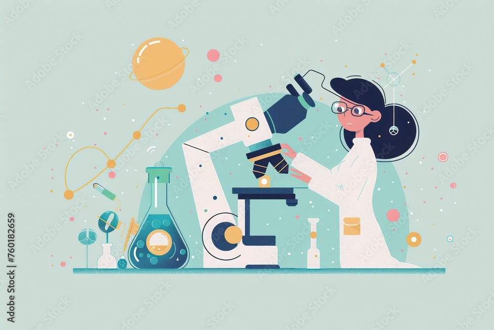 Imagining the innovative possibilities of AI in science cartoon minimal ...