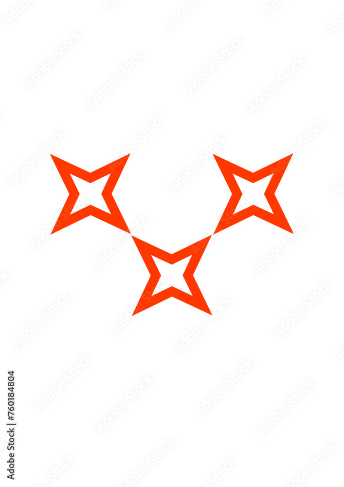 symmetrical arrangement of three red stars connected across the tips ...