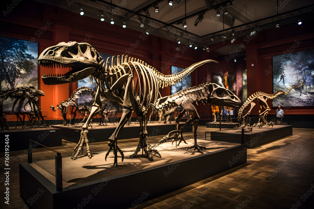 Eloquently Displayed Collection of Diverse Dinosaur Fossils in a Museum ...