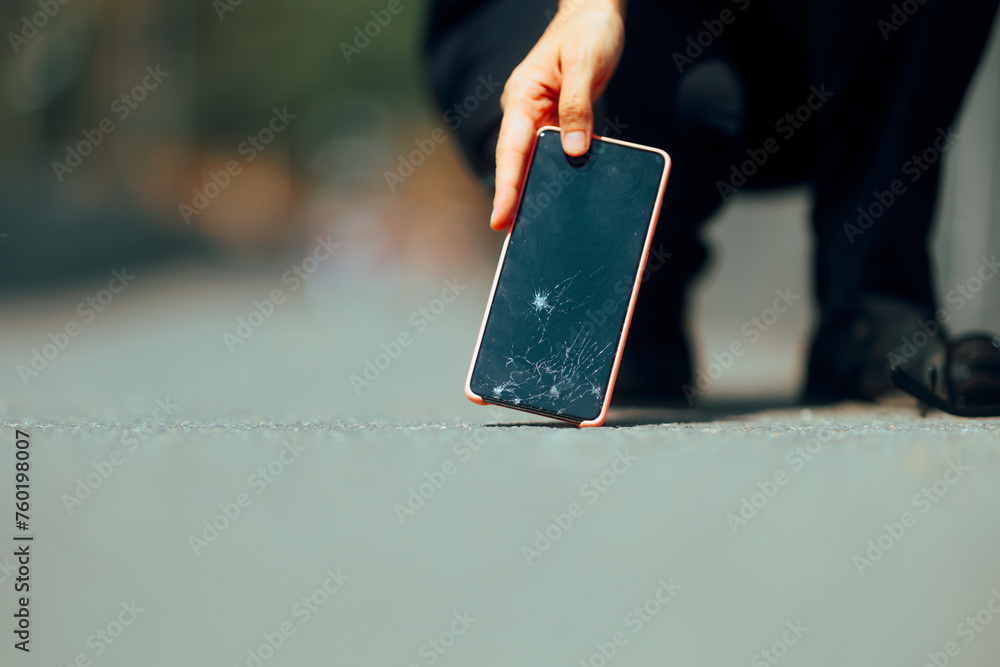 Woman Dropping her Smartphone on the Pavement Breaking it. Unlucky girl ...