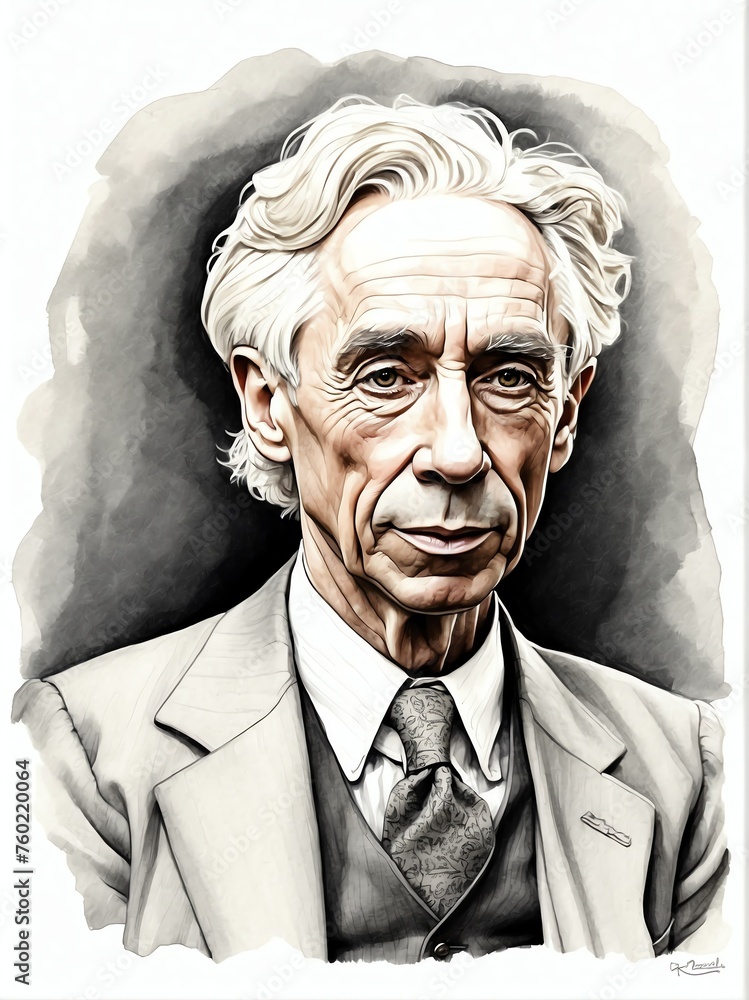 Bertrand Russell hand drawn sketch portrait on plain white background ...