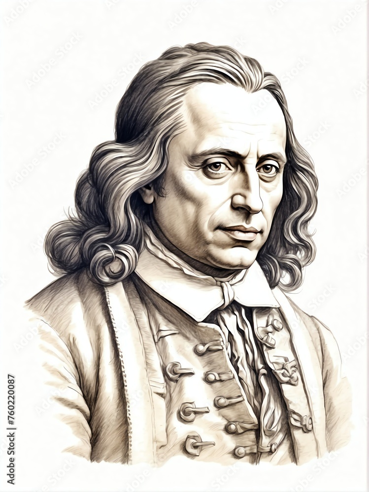 Blaise Pascal hand drawn sketch portrait on plain white background from ...