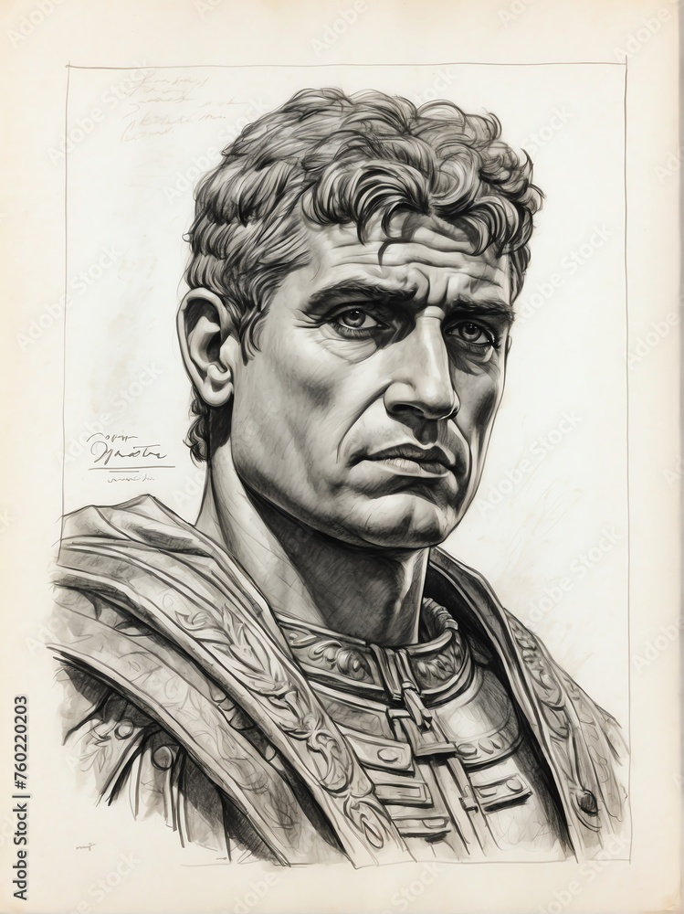Constantine the Great hand drawn sketch portrait on plain white ...