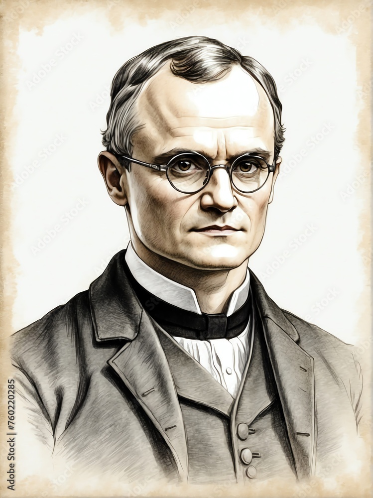 Gregor mendel hand drawn sketch portrait on plain white background from ...