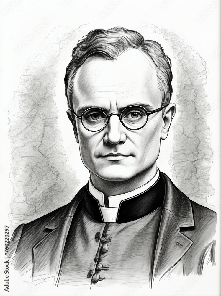 Gregor mendel hand drawn sketch portrait on plain white background from ...