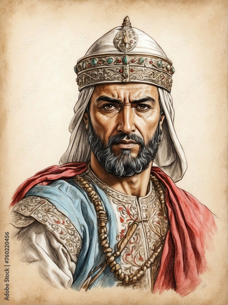 Mehmed the conqueror hand drawn sketch portrait on plain white ...