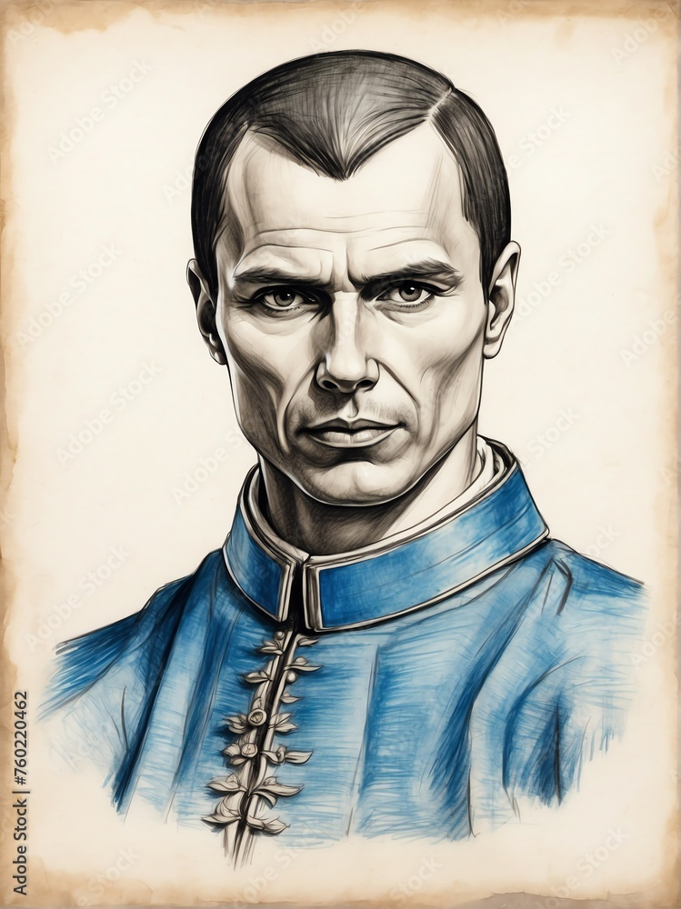 Niccolo Machiavelli hand drawn sketch portrait on plain white ...