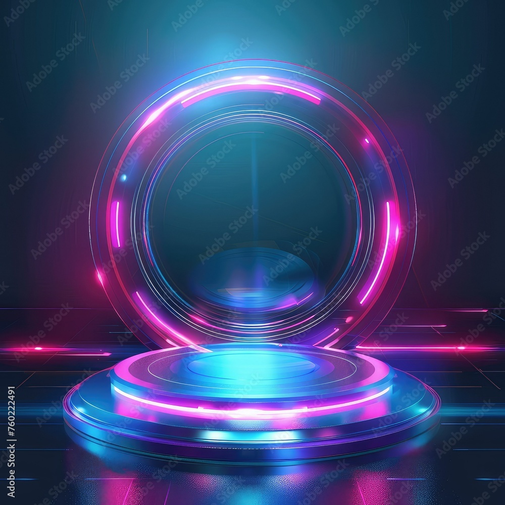 Podium light hologram tech technology background portal circle ...