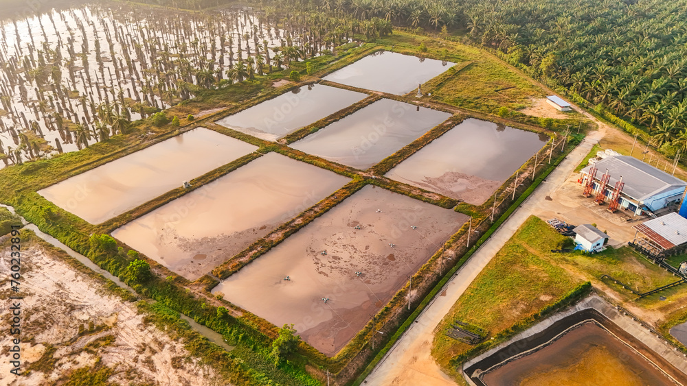 Aerial view wastewater treatment pond. Top view Bio-gas waste water ...