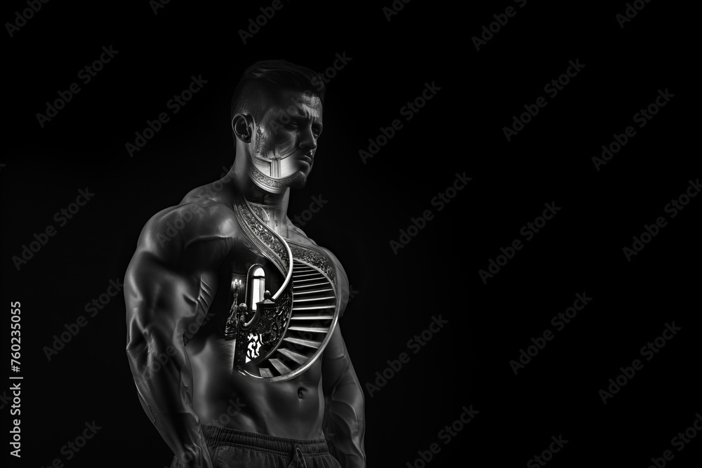Surrealistic Portrait of a Strong and Contemplative Man, Muscular ...