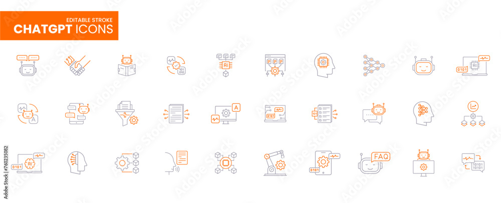 Simple Vector outline icon set of Intelligent conversation, AI, ChatGPT ...