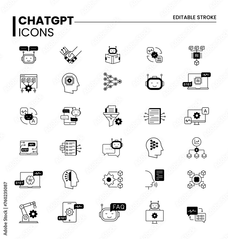 Simple Vector outline icon set of Intelligent conversation, AI, ChatGPT ...