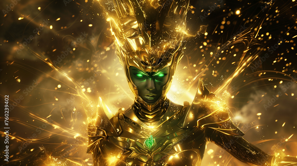 Golden Anunnaki Alien Prince of the Golden Order - Green Glowing Eyes ...