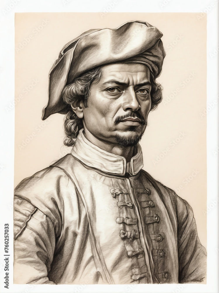 Bartolomeu dias hand drawn sketch portrait on plain white background ...