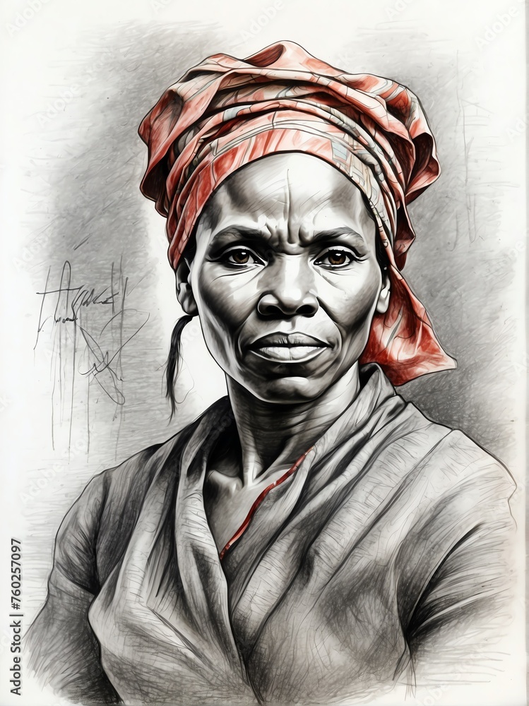 Harriet Tubman hand drawn sketch portrait on plain white background ...
