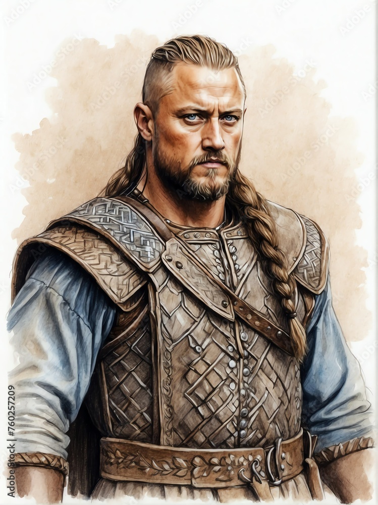 Ragnar Lodbrok hand drawn sketch portrait on plain white background ...