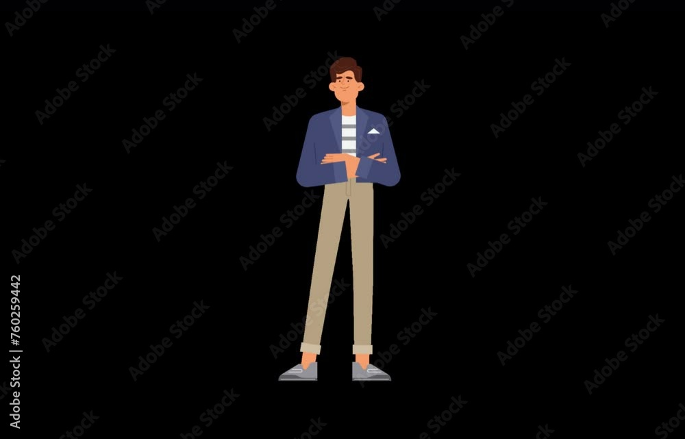 2D Illustrated Teenage Boy Standing Armed Crossed and Waiting in ...