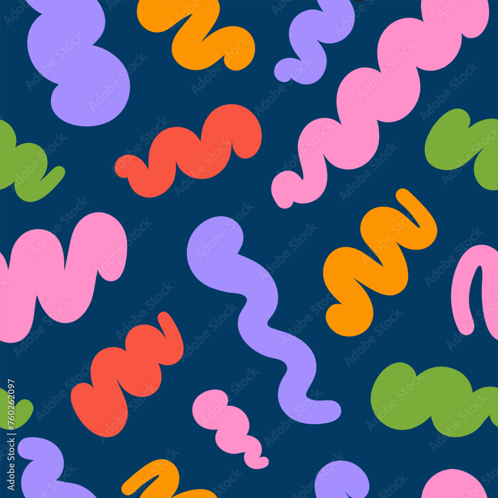 Abstract seamless pattern with colorful wavy retro groovy shapes on a ...