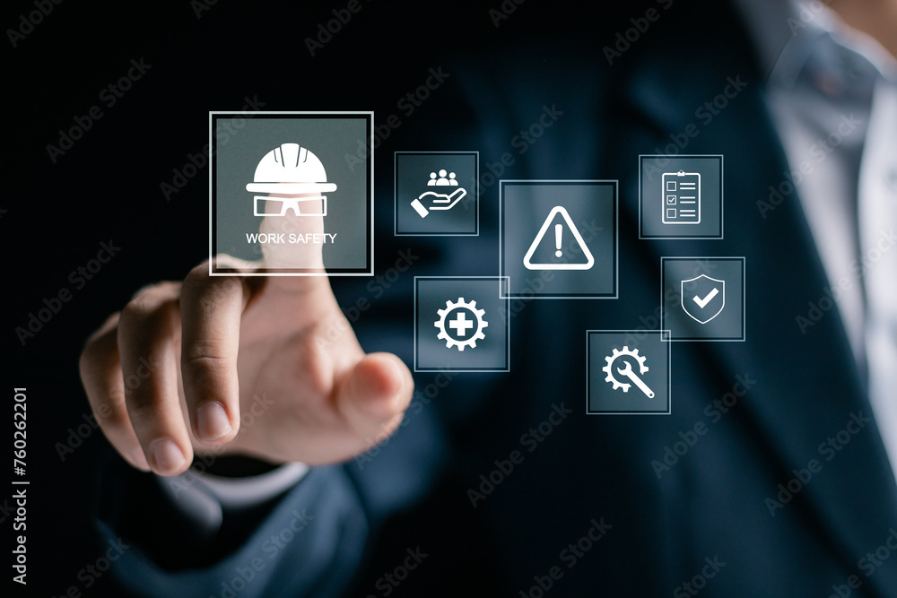 Work safety concept. regulations and standard in industry. Businessman ...