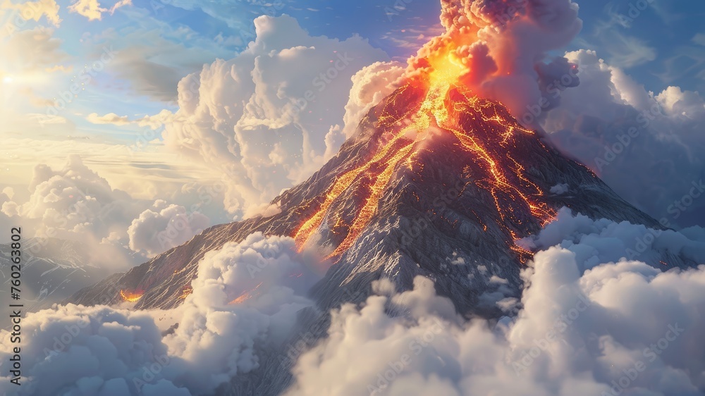 The top of mount olympus in Greek mythology erupting like a volcano ...