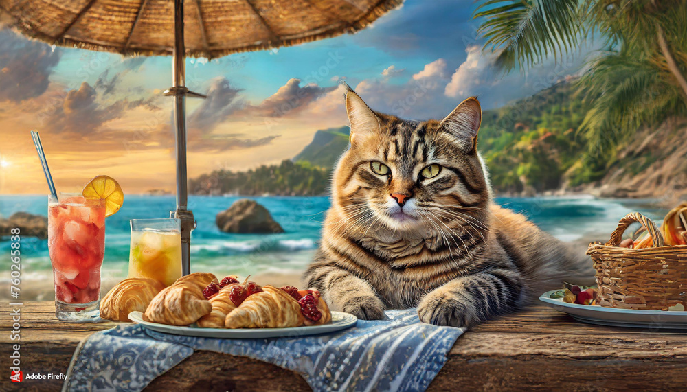 Summer beaches, cats dozing off under parasols, picnic food, drinks ...