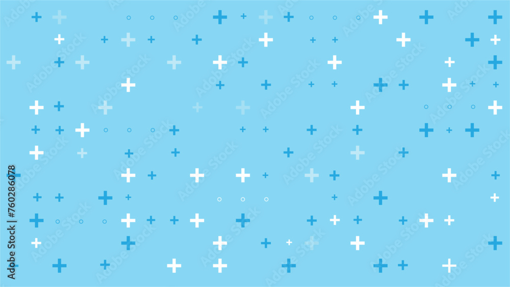 Seamless pattern of evenly spaced white plus symbols of different sizes ...