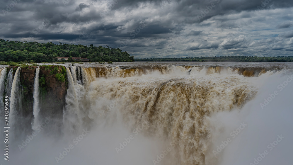 The incredible powerful waterfall Devil's Throat. Water flows rapidly ...