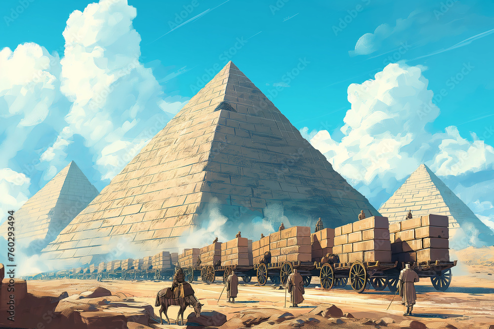 Slaves building Egypt pyramids, cartoon illustration, ancient Jewish in ...