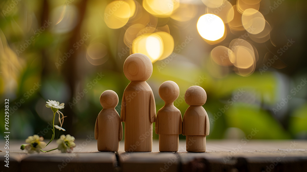 Small wooden figures of family members. Family relationship symbol ...