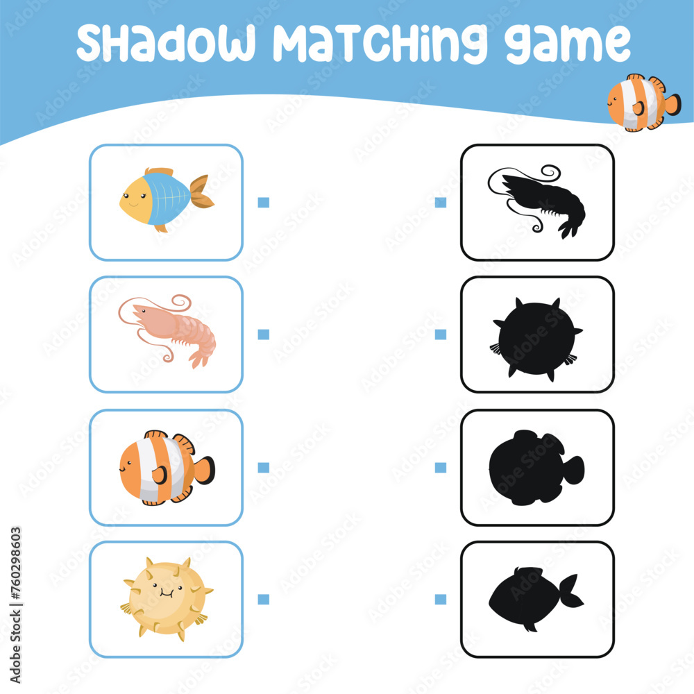 Matching shadow game for children. Find the correct shadow. Worksheet ...
