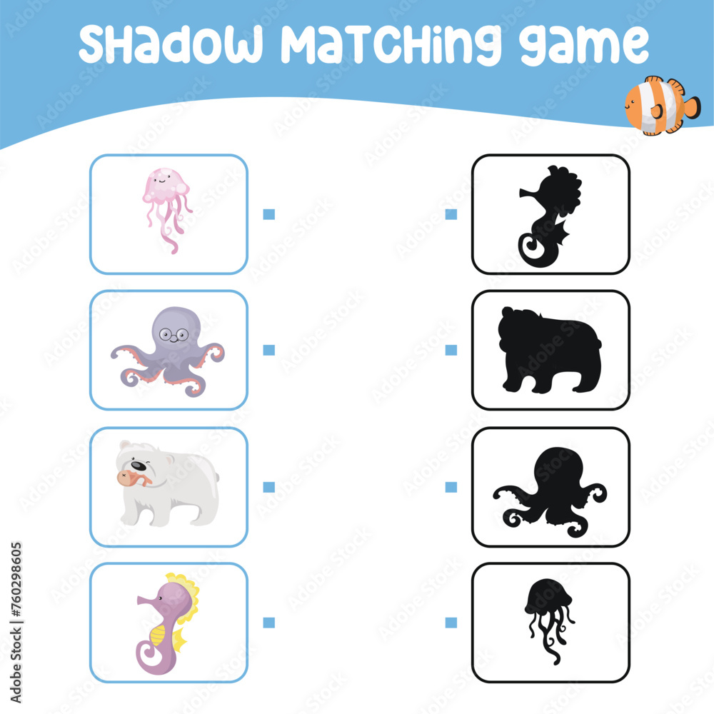 Matching shadow game for children. Find the correct shadow. Worksheet ...