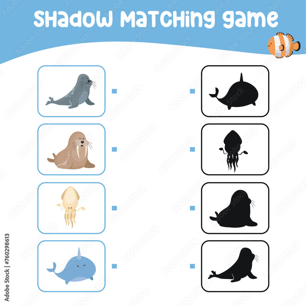 Matching shadow game for children. Find the correct shadow. Worksheet ...